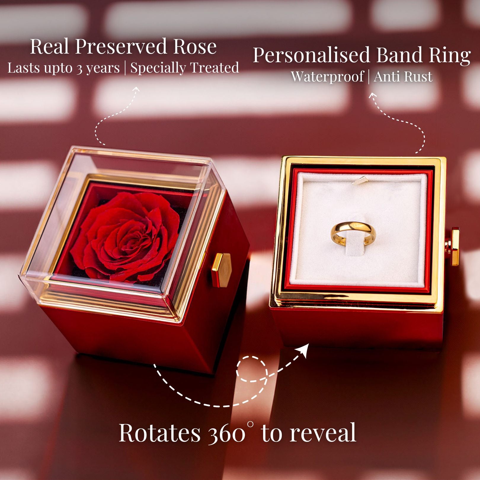 Rotating Rose Gift Box With Rings - Mesmerize India