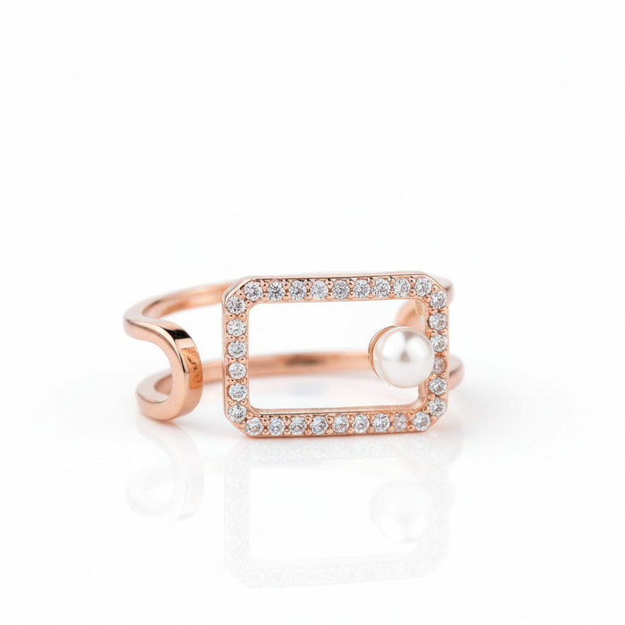 Rose Gold Pearl Diamond Adjustable Ring- Mesmerize India