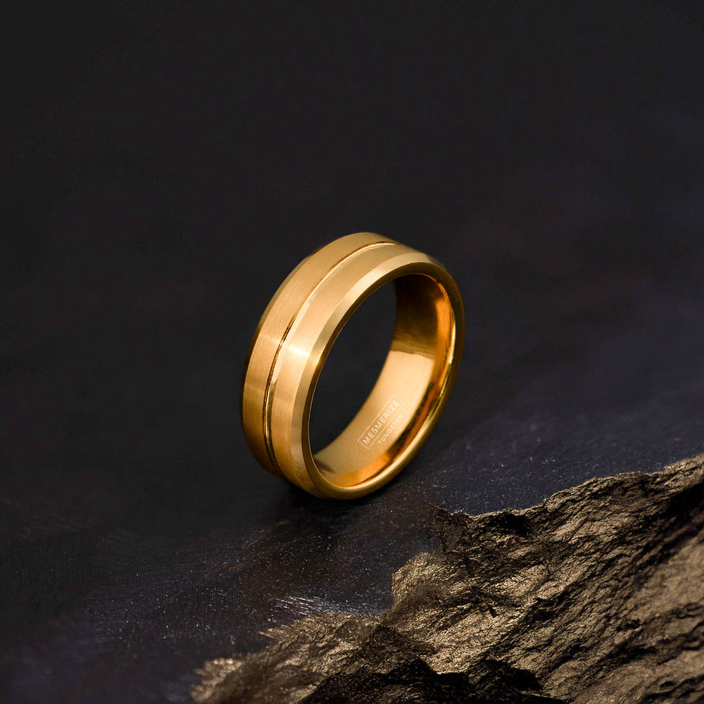Gold on Gold Streak Tungsten Carbide Band Ring - Mesmerize India