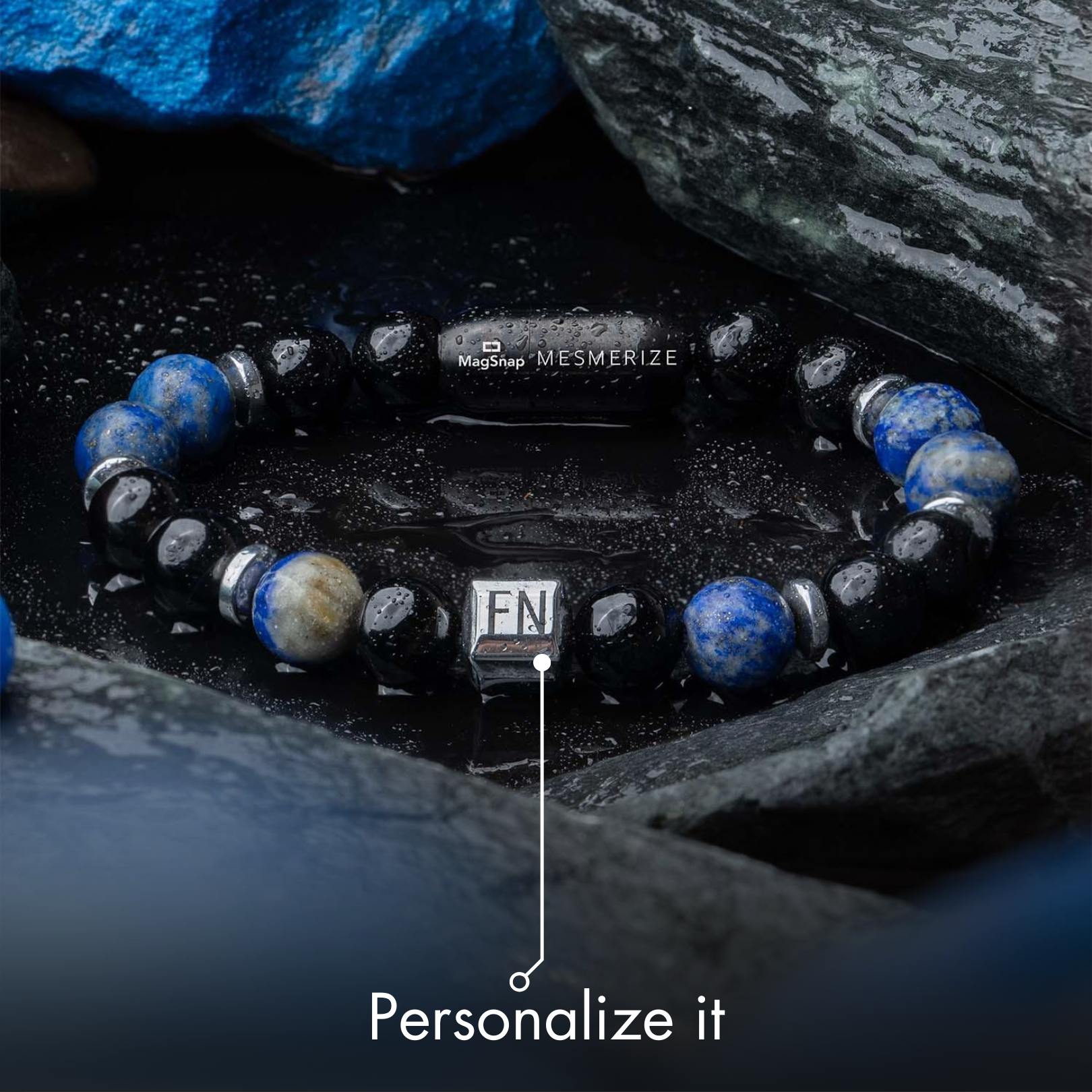 Personalised Knowledge Gloss Onyx And Lapis Lazuli Natural Stone Brace