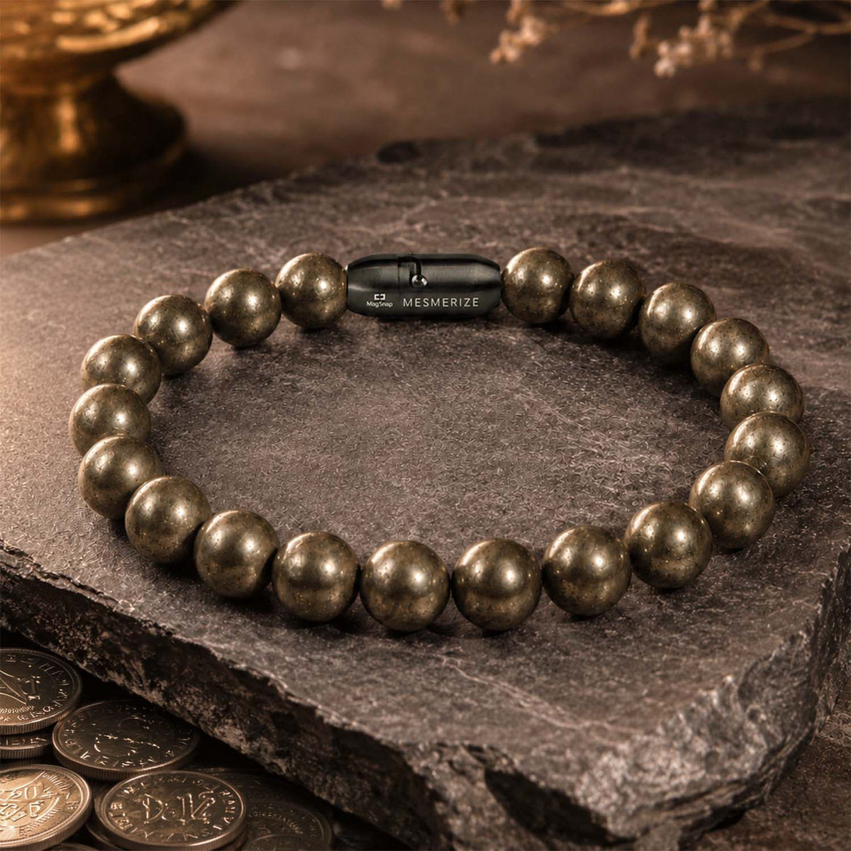 Pyrite Money Magnet Natural Stone Bracelet with Magsnap | Mesmerize