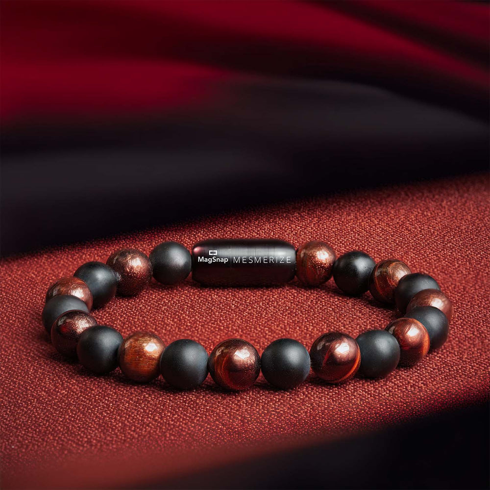 Onyx Black and Red Tiger Natural Stone Bracelet with MagSnap FOR MEN by ...