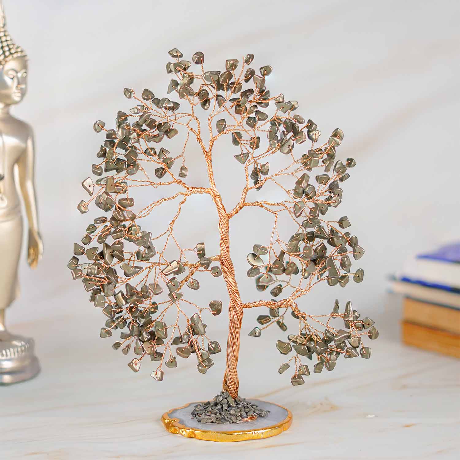 Pyrite Natural Stone Tree With Natural Agate Base - Mesmerize India