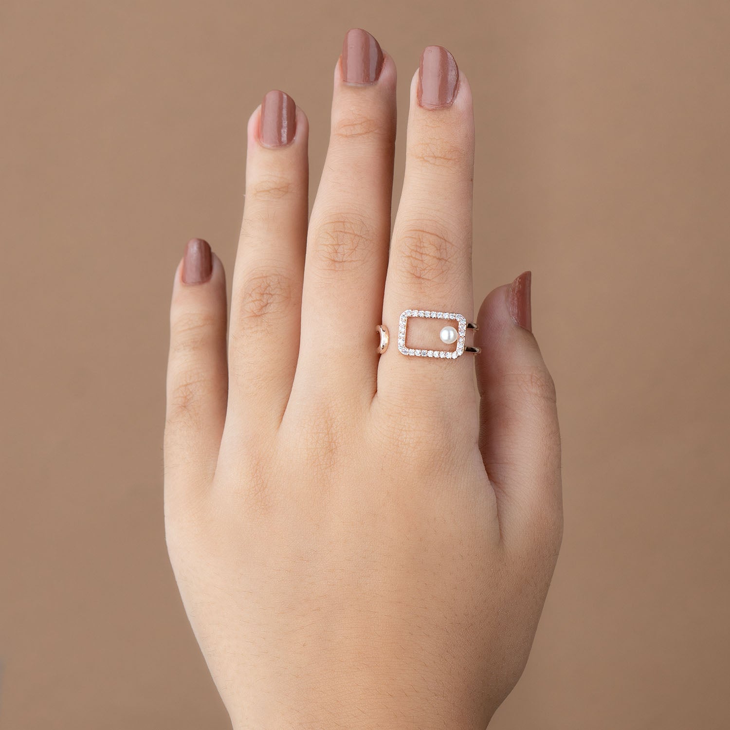 Rose Gold Pearl Diamond Adjustable Ring- Mesmerize India