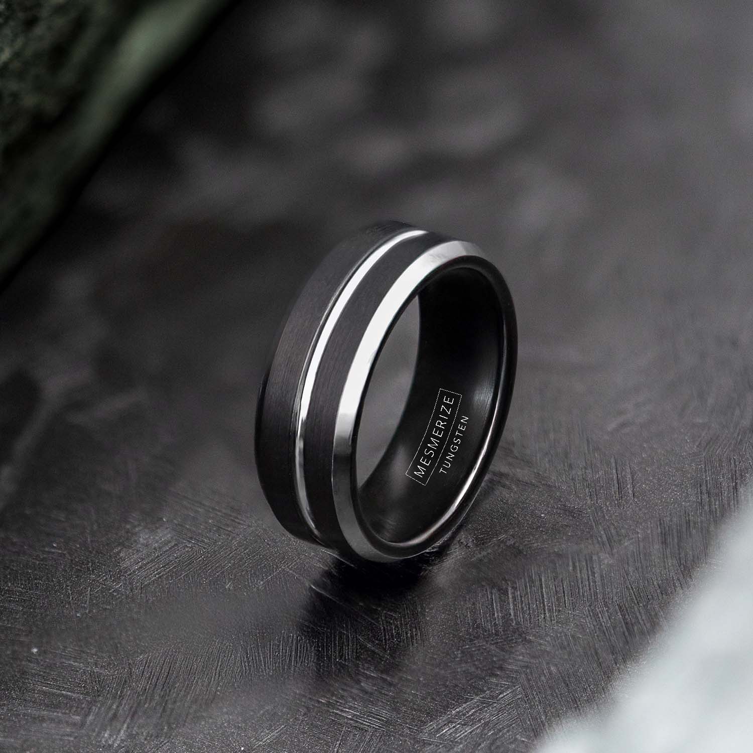 Silver Streak Tungsten Carbide Band Ring - Mesmerize India