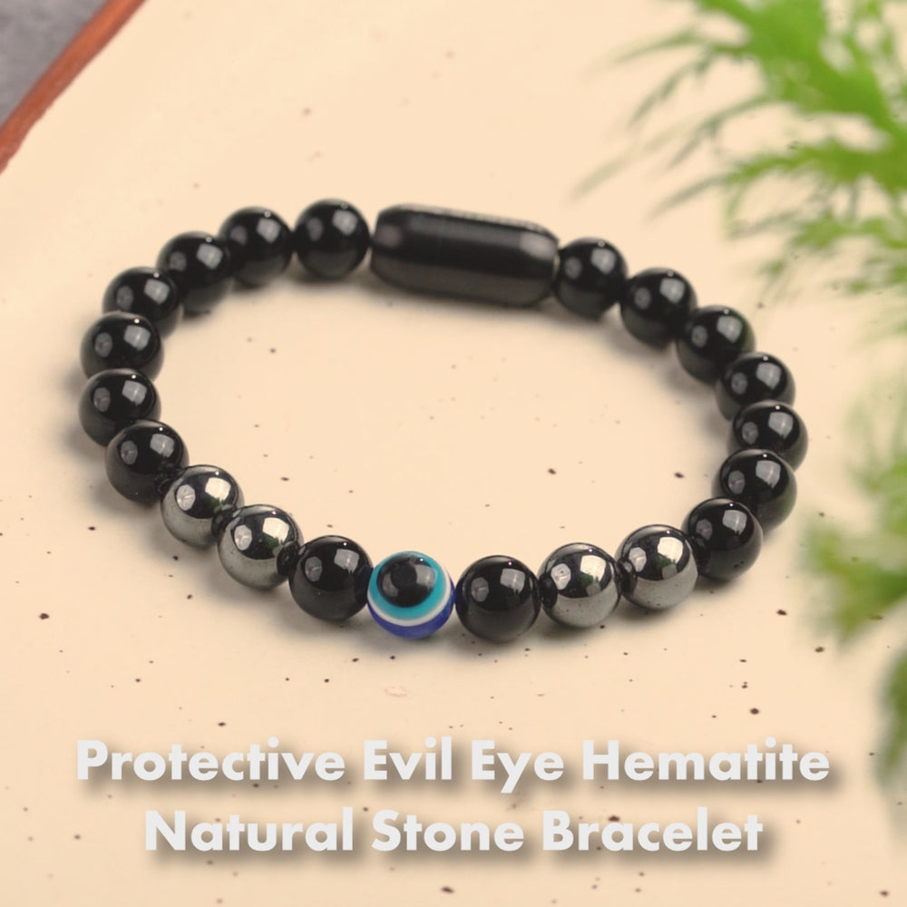 Evil Eye Hematite Natural Stone Bracelet with MagSnap By Mesmerize
