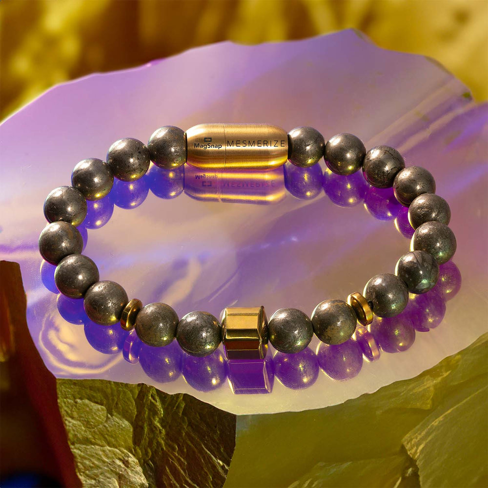 Money Magnet Pyrite Natural Stone Bracelet with Magsnap | Mesmerize